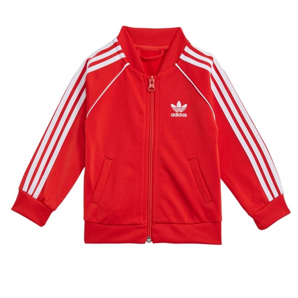 adidas | Jackets & Coats | Adidas Bold Red Jacket With White Stripes ...